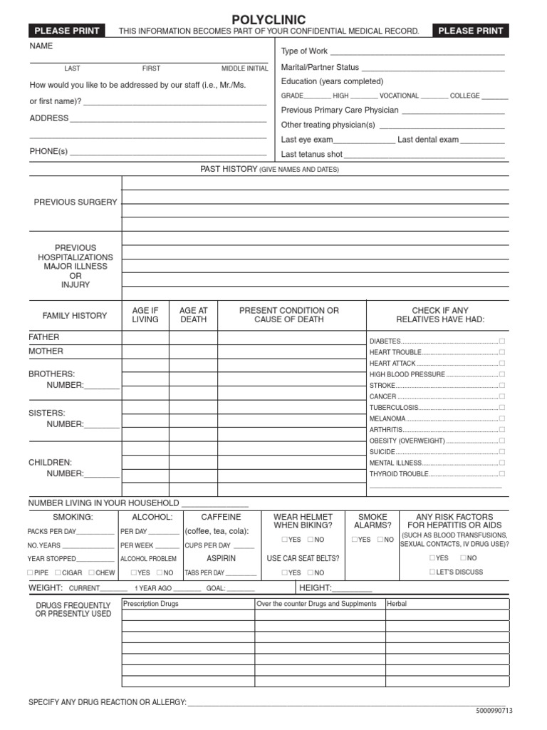 Polyclinic Patient Medical History Form | PDF | Menstrual Cycle | Cough