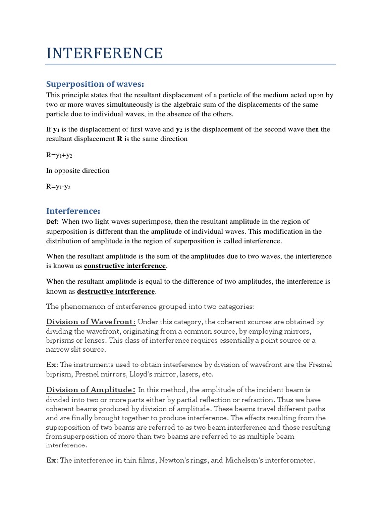 Interference: Superposition of Waves | PDF | Coherence (Physics) | Waves