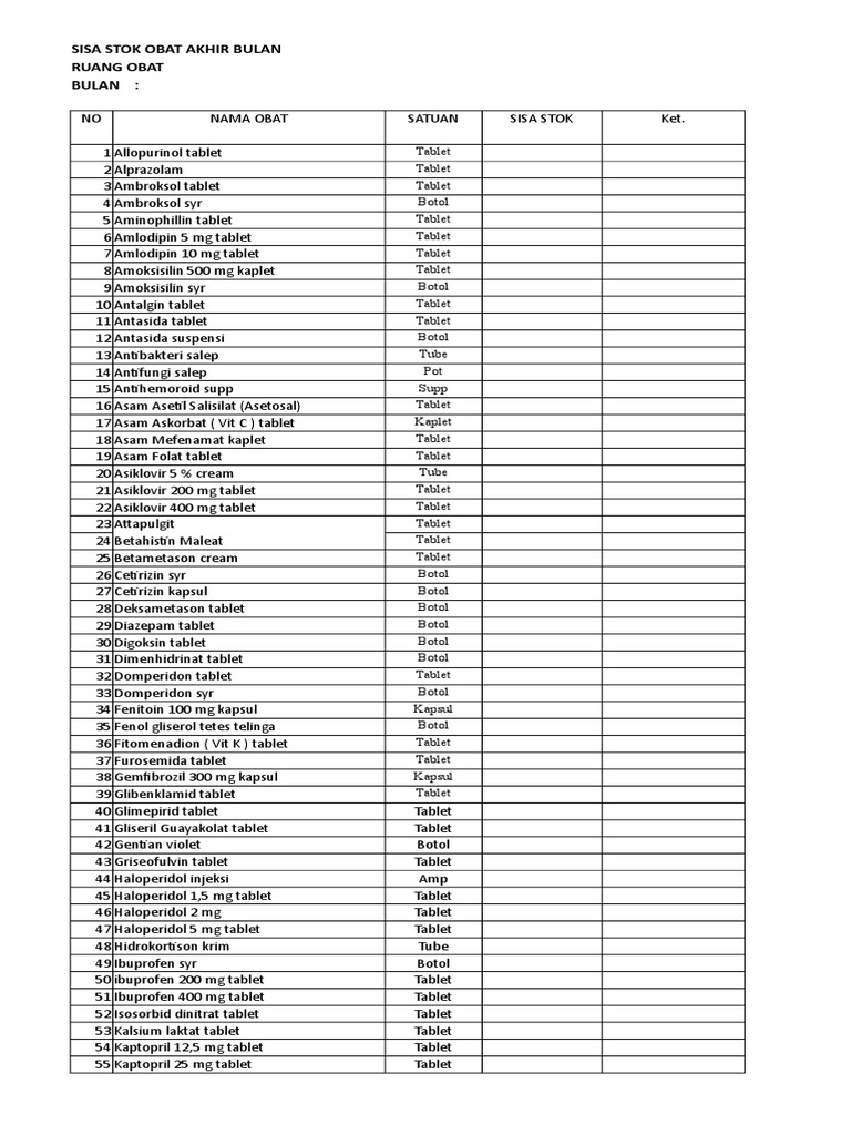 Form Stok Opname R Obat | PDF | Hydrogen Compounds | Rtt