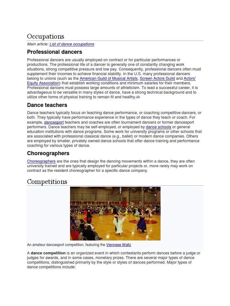 Occupations: Professional Dancers | PDF | Competitive Dance | Dances