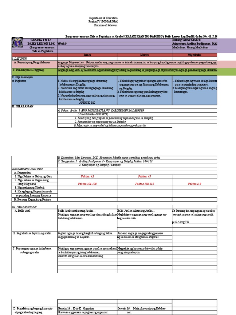 DLL Araling Panlipunan Grade8 Quarter1 Week6 To 9 Palawan Division | PDF