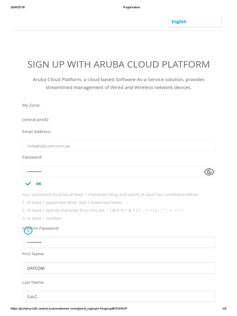 Registration Aruba Central | PDF | Computers