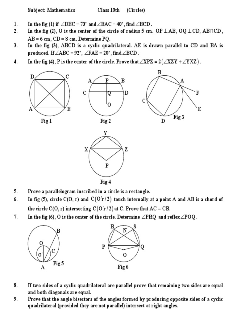 Class 9th TH Circle Test Cbse | PDF | Circle | Euclid