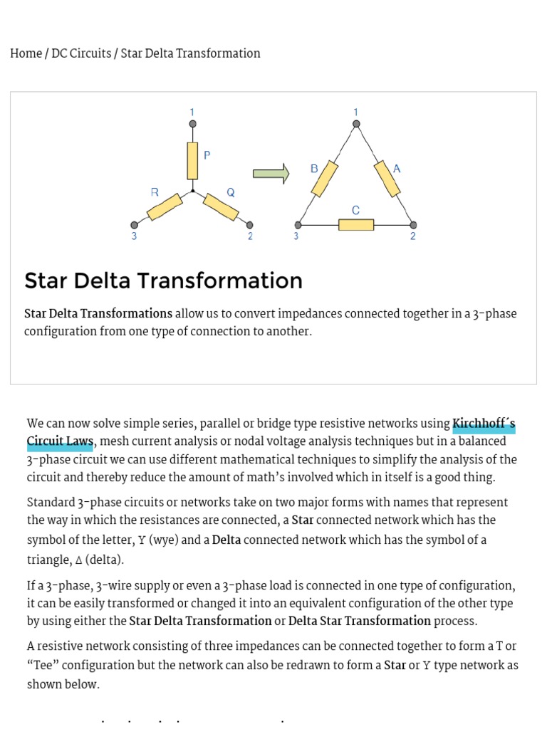 Star Delta Transformation and Delta Star Transformation | PDF ...