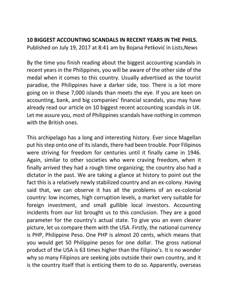 Top 10 Accounting Scandals in the Philippines | PDF | Ponzi Scheme | Philippines