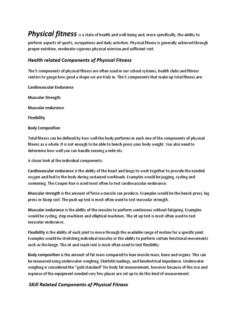 Components of Physical Fitness Explained | PDF | Flexibility (Anatomy ...