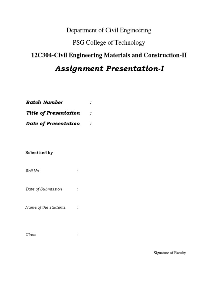 Assignment Presentation-I: 12C304-Civil Engineering Materials and ...