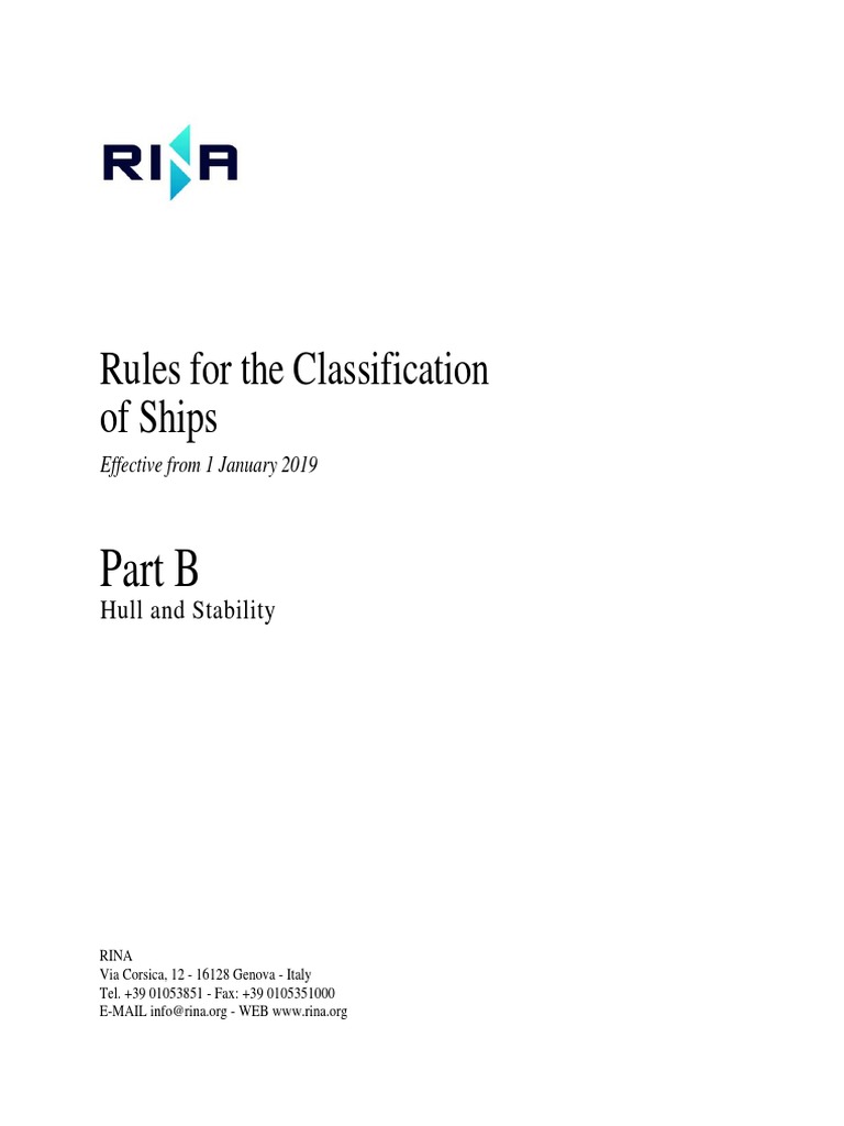 RINA Rules 2019 Part B - Hull and Stability Vol.I | PDF | Ships ...