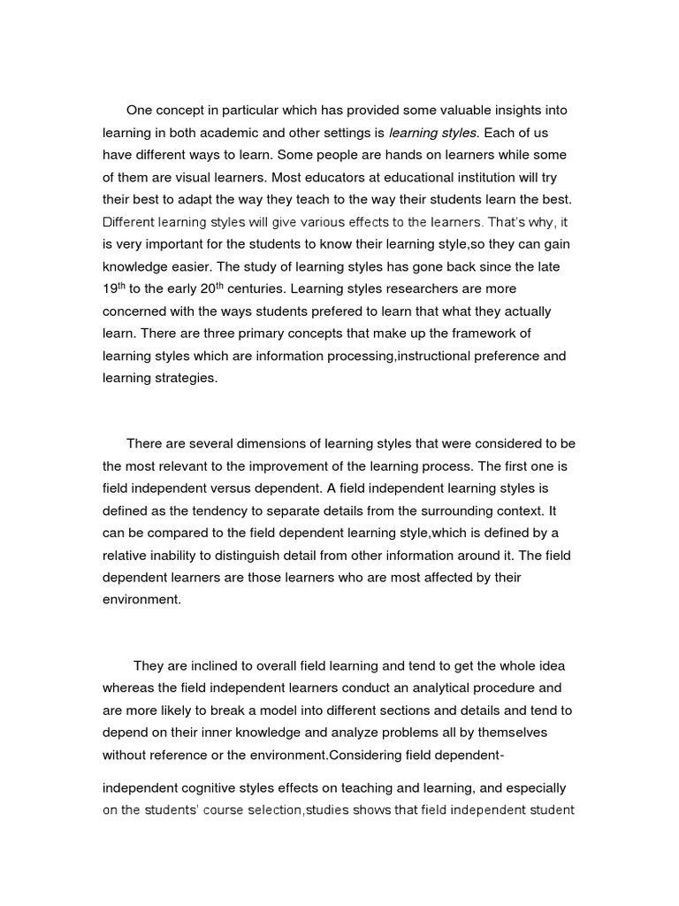 Essay Learning Styles | PDF | Learning Styles | Motivation