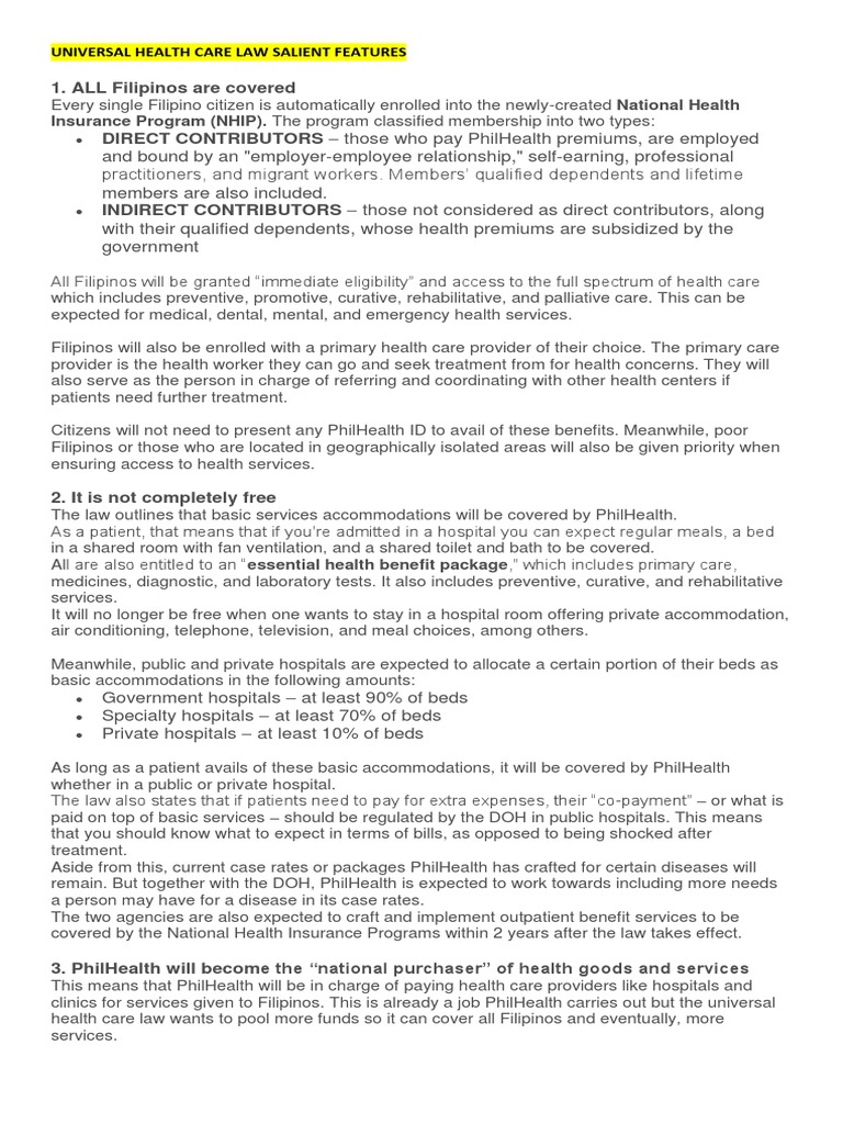 UHC Law Salient Features | PDF | Hospital | Public Health