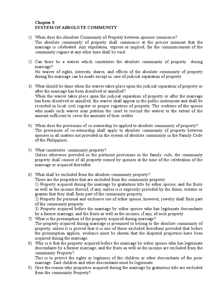 System of Absolute Community | PDF | Marriage | Concurrent Estate