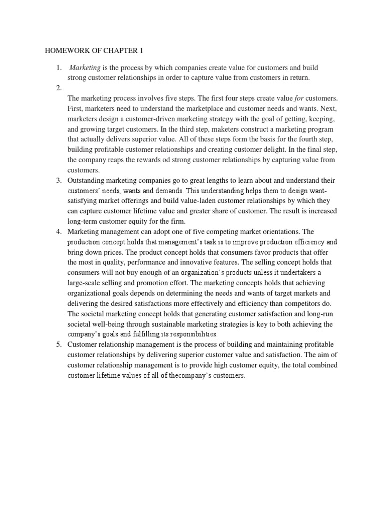 Homework Of Chapter 1 Download Free Pdf Marketing Customer