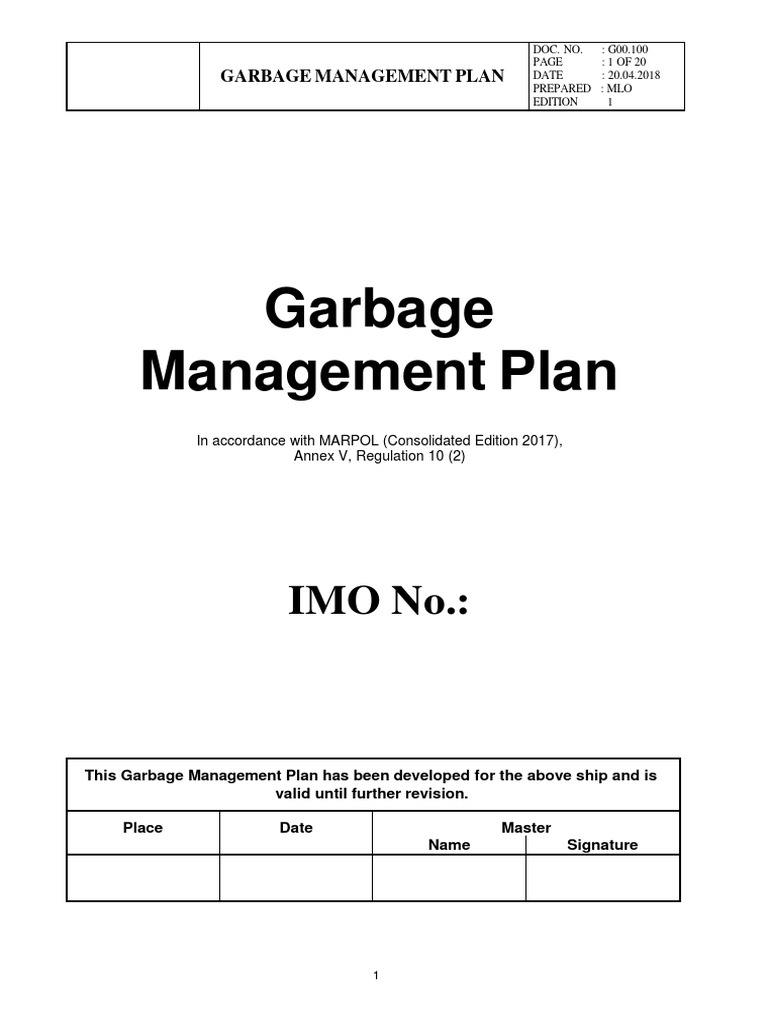 Garbage Management Plan (Amendments 2017) Edition 1 + Appendixes | PDF ...