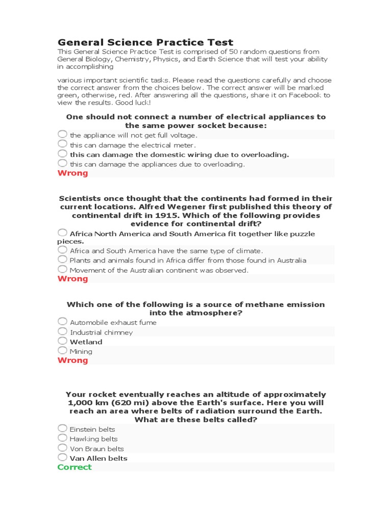General Science Sample Test | PDF | Neutron | Force