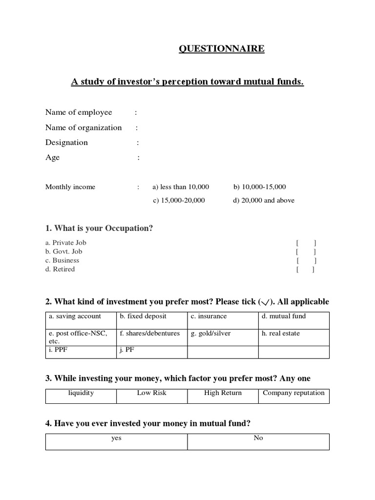 Questionnaire | PDF | Mutual Funds | Investing