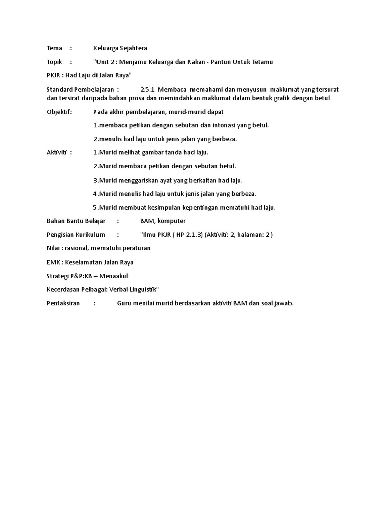 RPH PKJR Tahun 4 Unit 2 | PDF