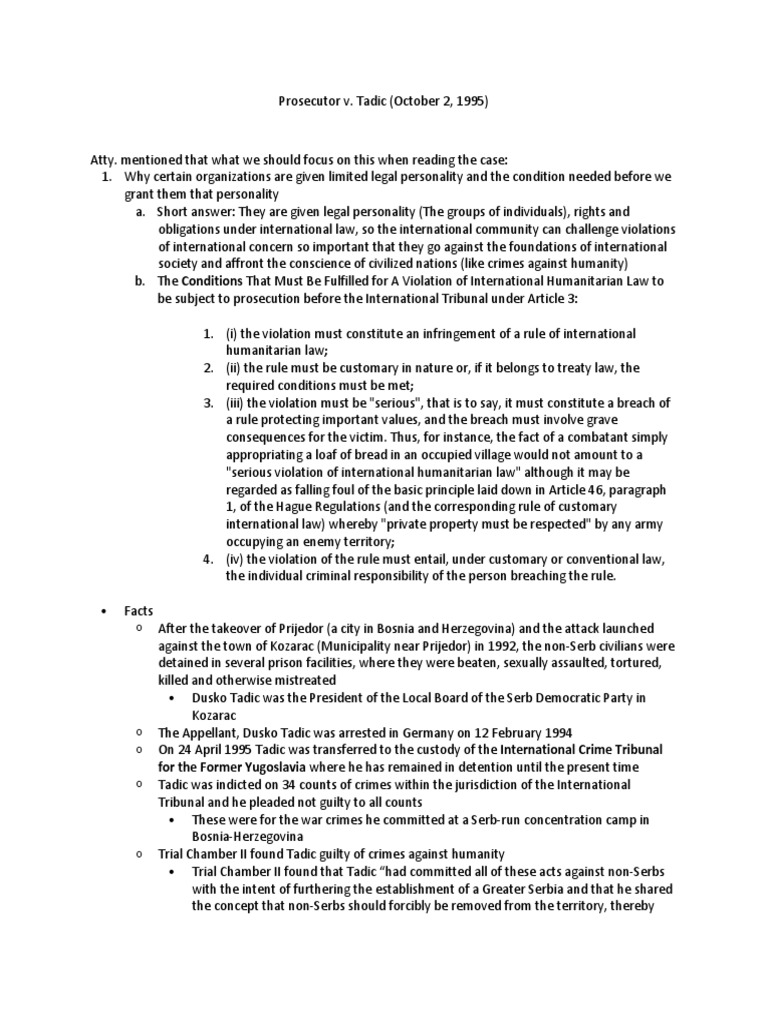 Tadic Case | PDF | International Law | International Criminal Law