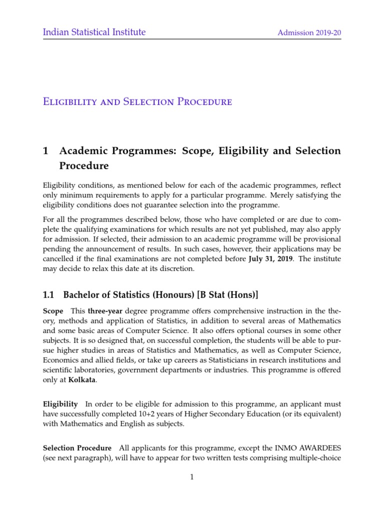 Eligibility and Selection Procedure 2019 | PDF | University And College ...