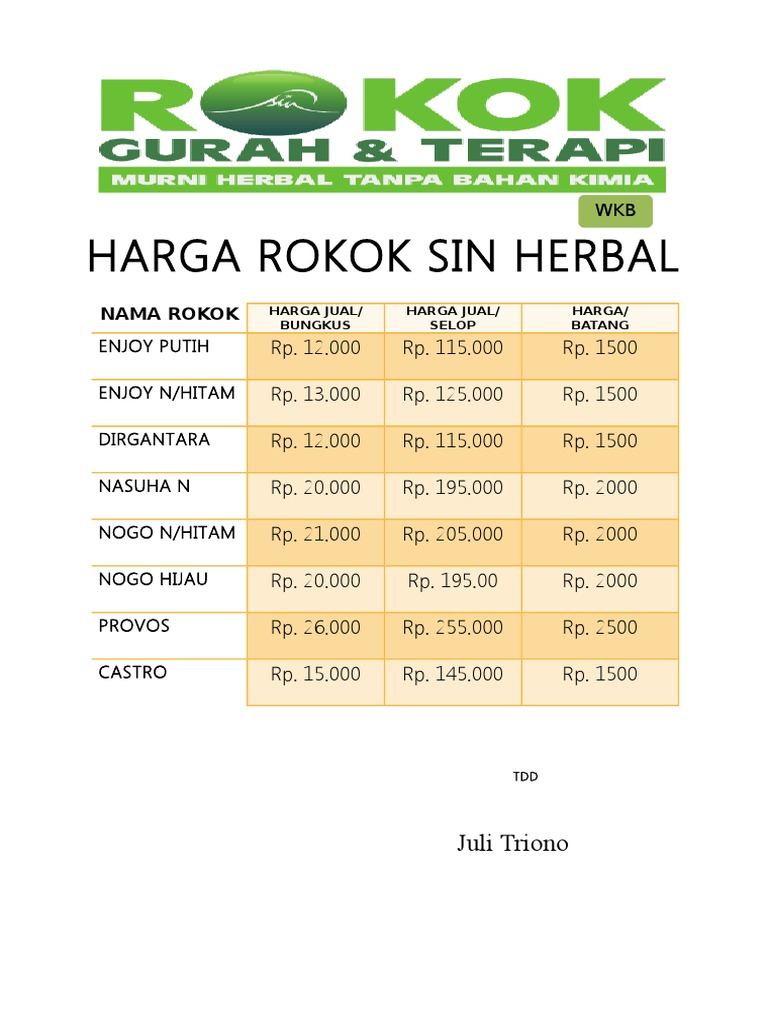 Harga Rokok Sin Herbal | PDF