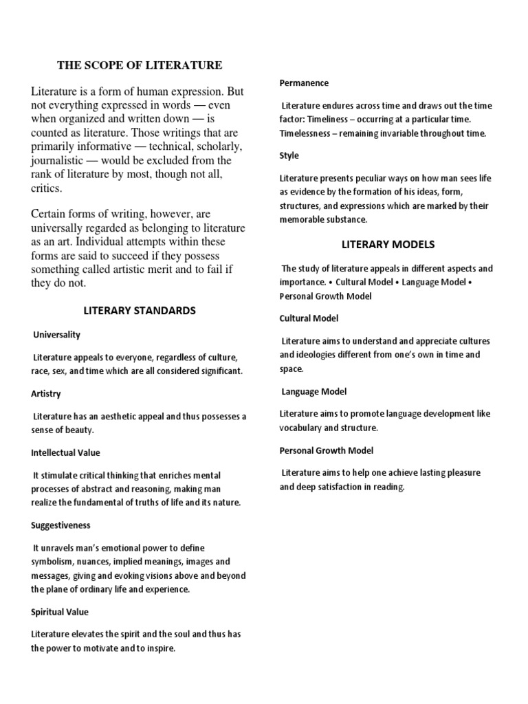 The Scope of Literature: Literary Models | PDF | Time | Philosophical ...