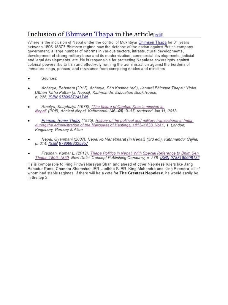 Bhimsen Thapa: Nepal's Sovereign Leader | PDF | History