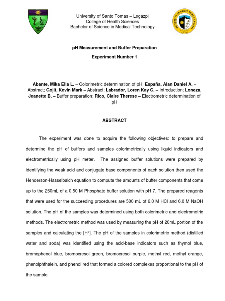 PH Measurement and Buffer Preparation Experiment Number 1 | PDF