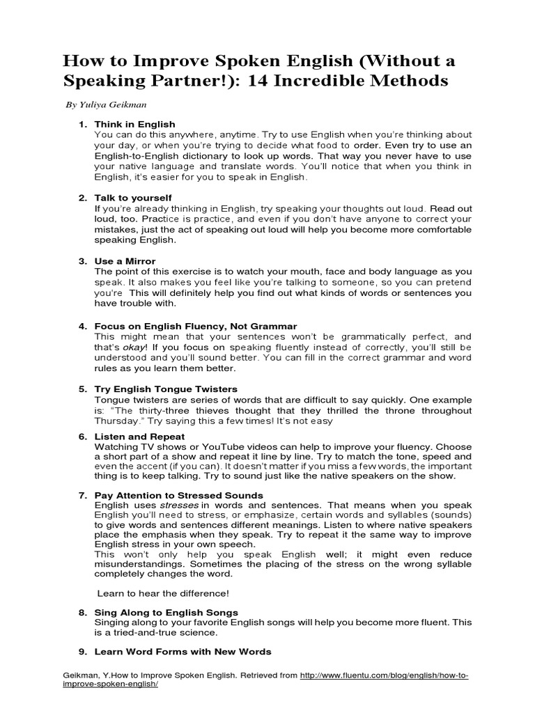 Improve Spoken English Independently | PDF | Stress (Linguistics) | Fluency