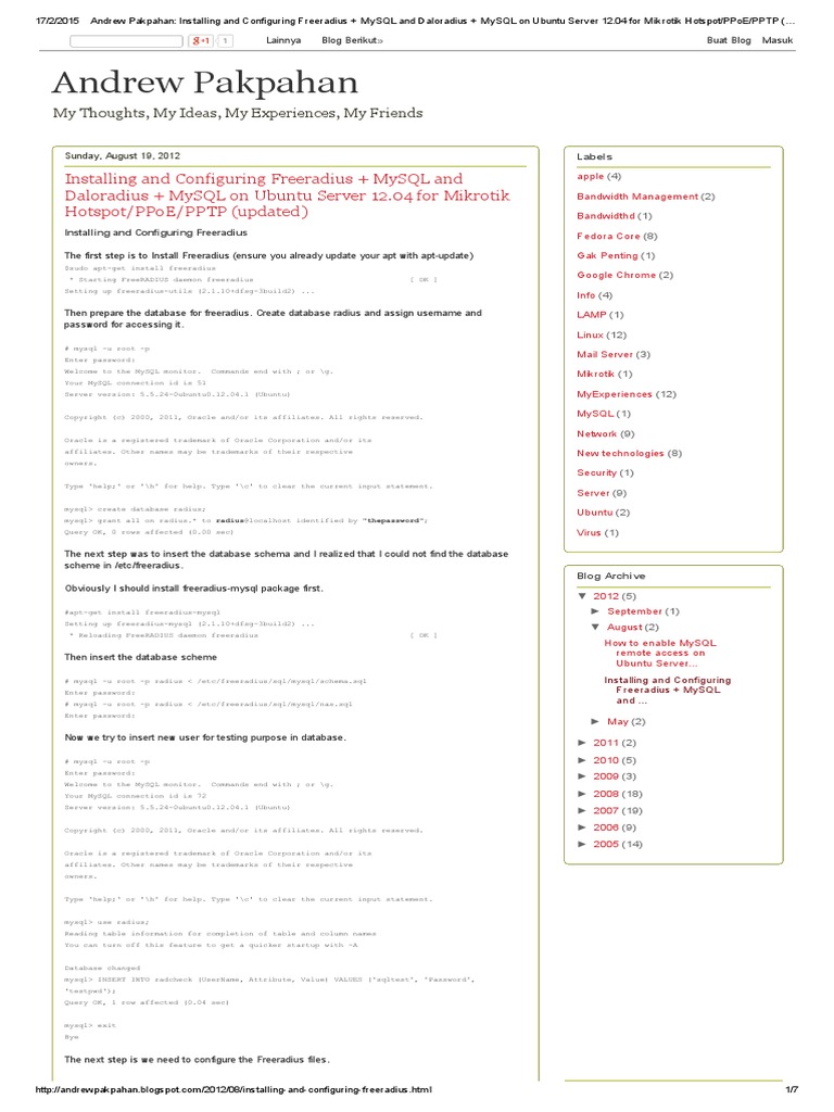 Andrew Pakpahan - Installing and Configuring Freeradius + MySQL and Daloradius + MySQL On Ubuntu ...