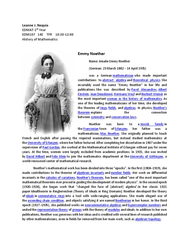 Amalie Emmy Noether Biography