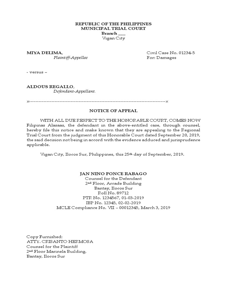 Notice and Record of Appeal Civpro 1 | PDF | Appeal | Judgment (Law)