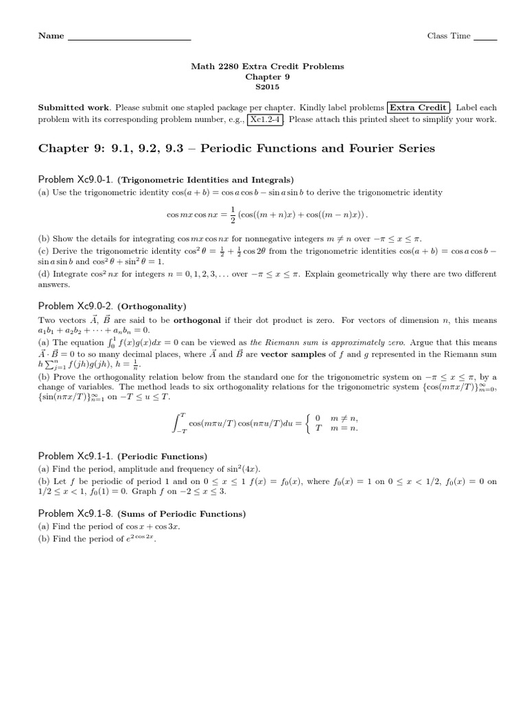Chapter 9: 9.1, 9.2, 9.3 - Periodic Functions and Fourier Series | PDF ...
