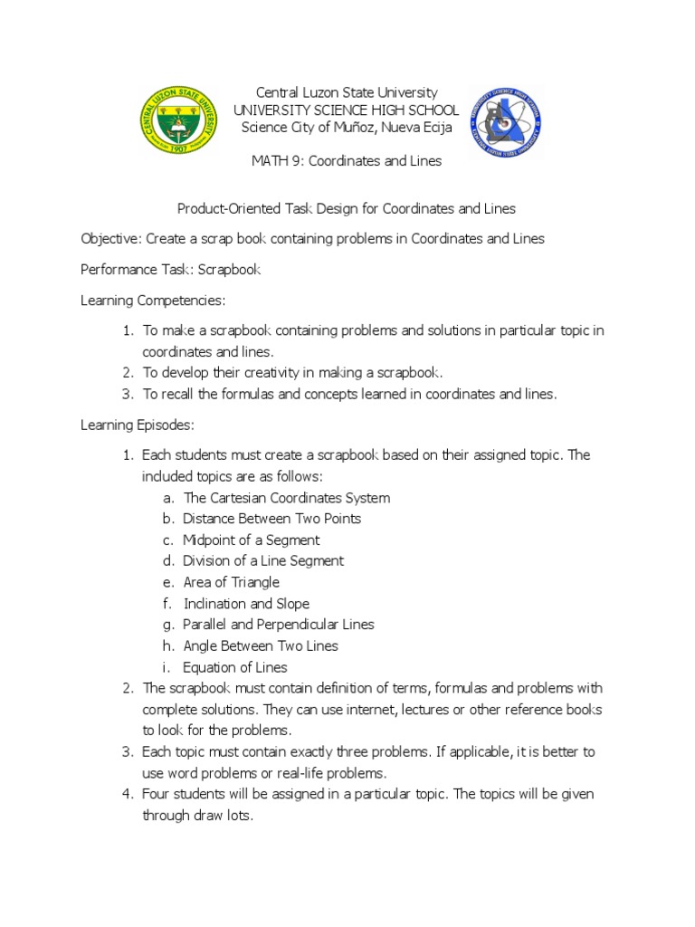 Performance Task 2 Scrapbook | PDF | Coordinate System | Rubric (Academic)