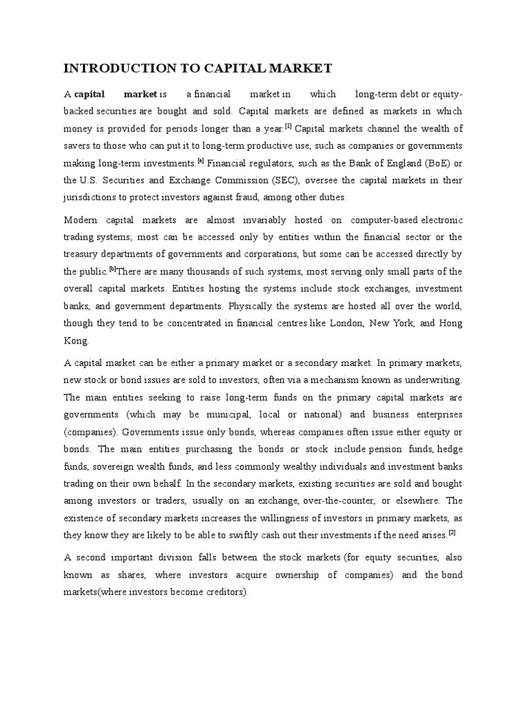 Introduction to Capital Markets | PDF | Capital Market | Stock Market