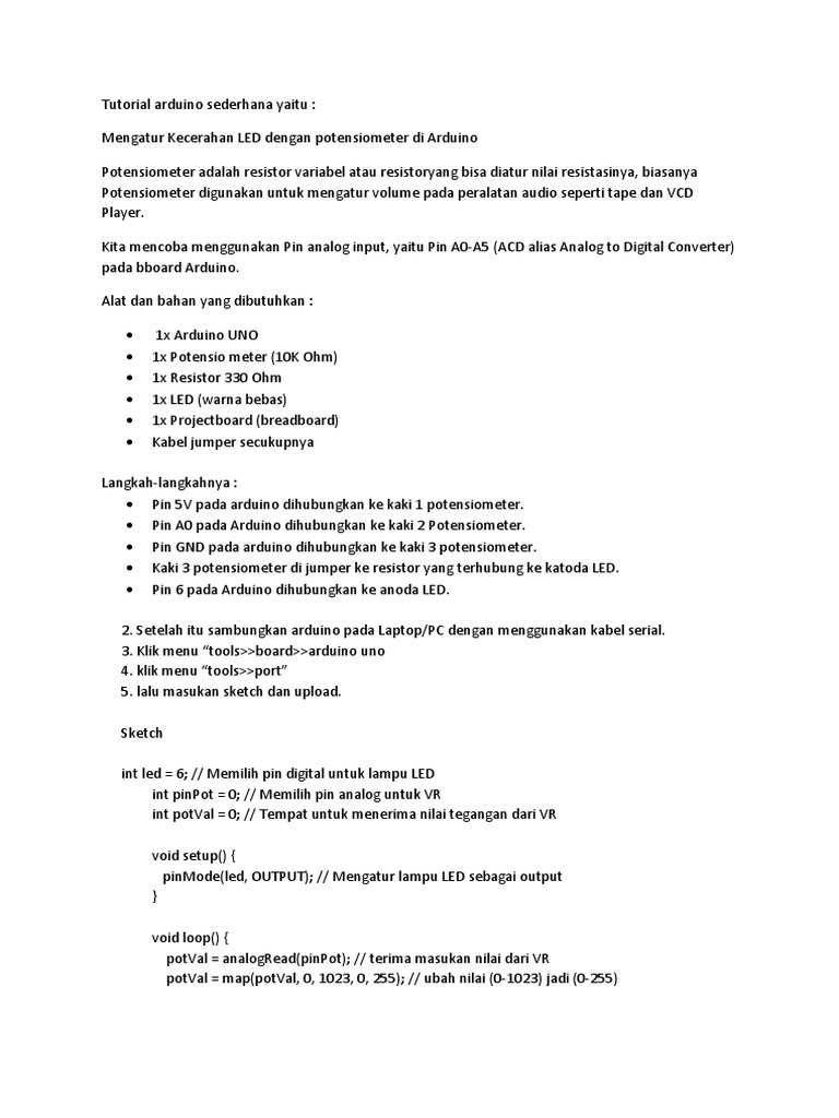 Mengatur Kecerahan LED Dengan Potensiometer | PDF