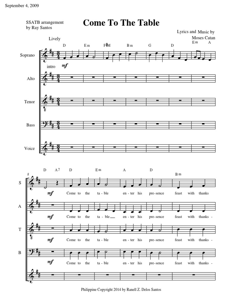 Come To The Table by Moses Catan Ssatb by Ray Santos PDF | PDF | Music ...