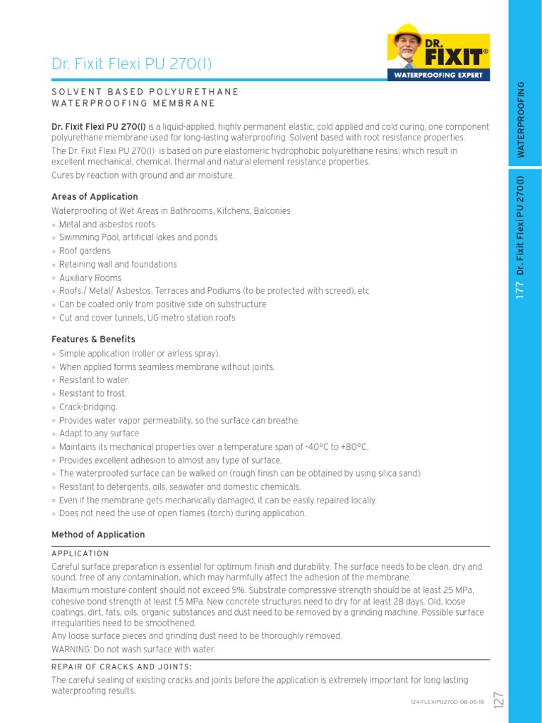 DR Fixit Flexi Pu 270 I PDF | Download Free PDF | Concrete | Chemistry