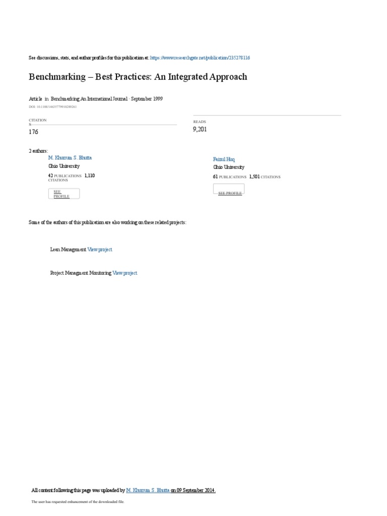 Benchmarking - Best Practices: An Integrated Approach | PDF ...