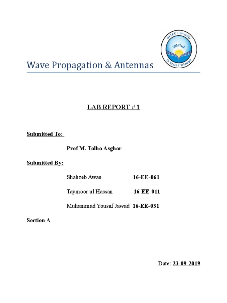 Wave Propagation & Antennas: Lab Report # 1 | PDF | Transmitter | Microwave