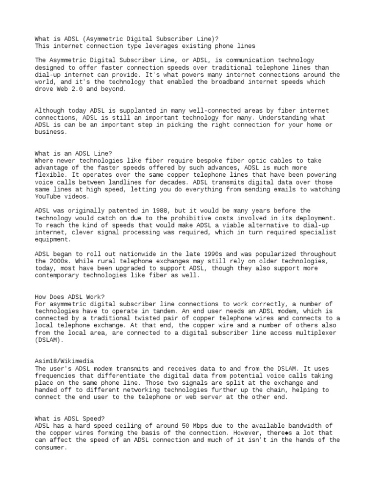 What Is ADSL | PDF | Digital Subscriber Line | Internet Access