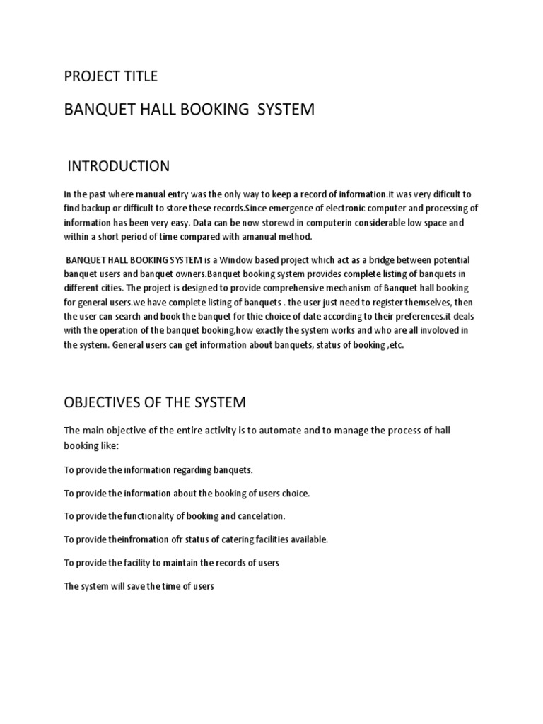 Banquet Hall Booking System Synopsis | PDF | Automation | Software