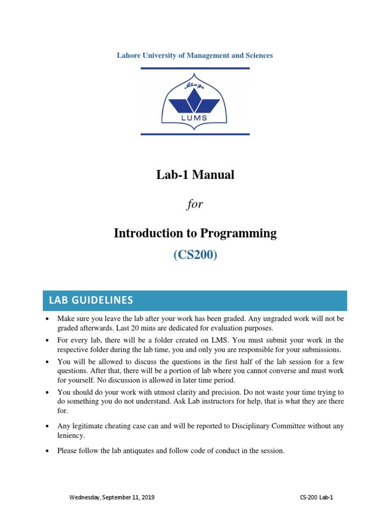 Cs 200 Lab1 Manual Pdf Function Mathematics Command Line Interface