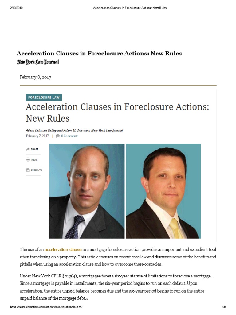 Acceleration Clauses in Foreclosure Actions: New Rules | PDF ...