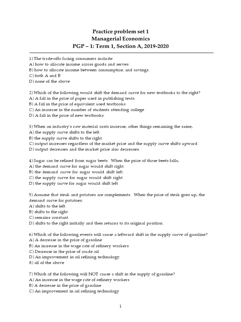 Practice Problem Set 1 | PDF | Supply And Demand | Price Elasticity Of ... Practice Problem Set 1 | PDF | Supply And Demand | Price Elasticity Of ...
