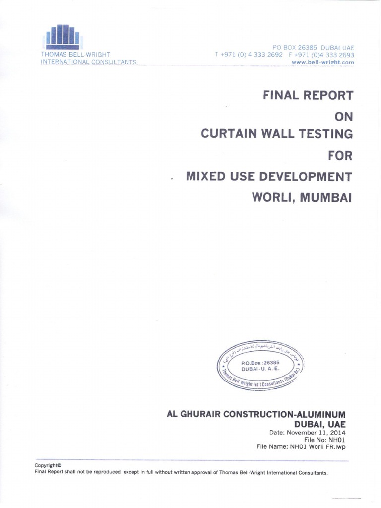 Final Report On Curtain Wall Testing WORLI PDF | PDF
