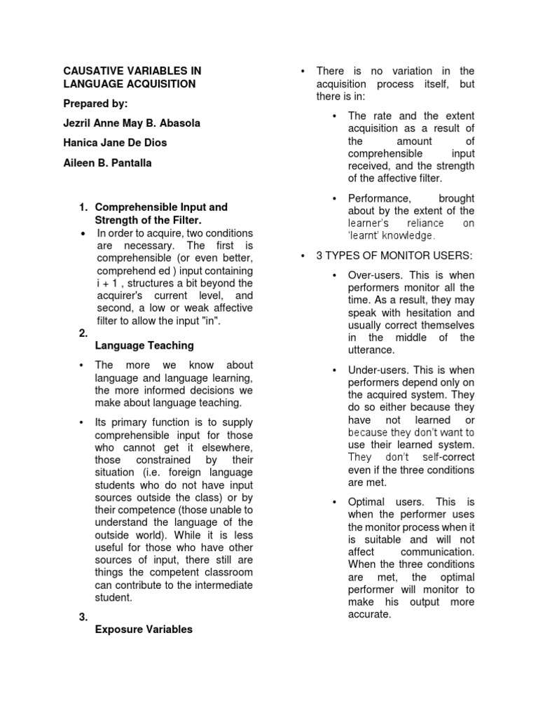 Causative Variables in Language Acquisition | PDF | Second Language Acquisition | Second Language