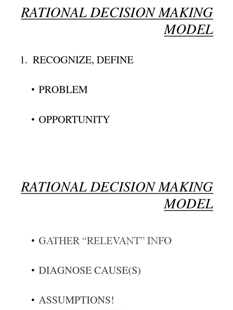Rational Decision Making Model: 1. Recognize, Define - Problem ...