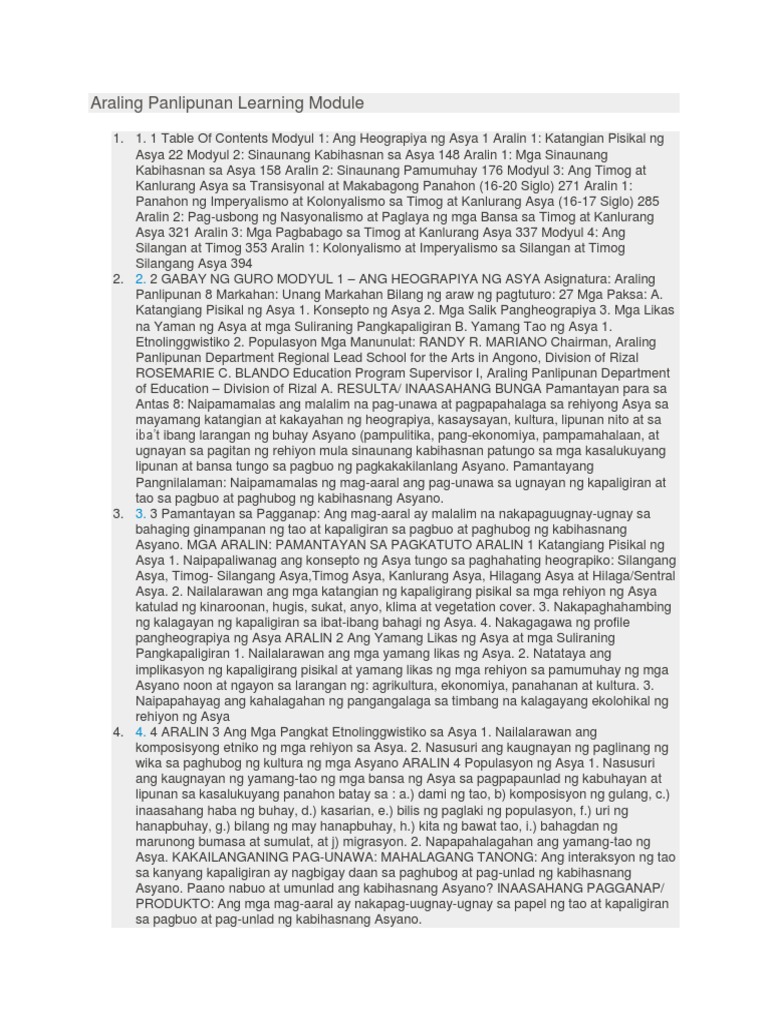 Araling Panlipunan Learning Module | PDF