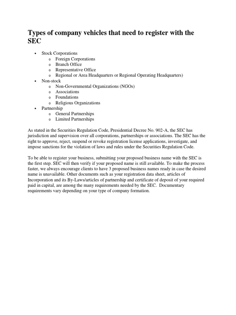 SEC Registration Guidelines | PDF