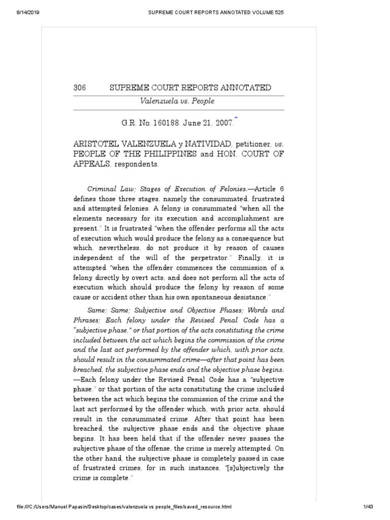 Valenzuela Vs People | PDF | Mens Rea | Criminal Law