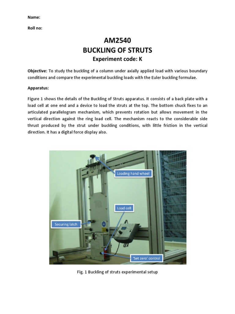 AM2540 Buckling of Struts: Experiment Code: K | PDF | Buckling | Force